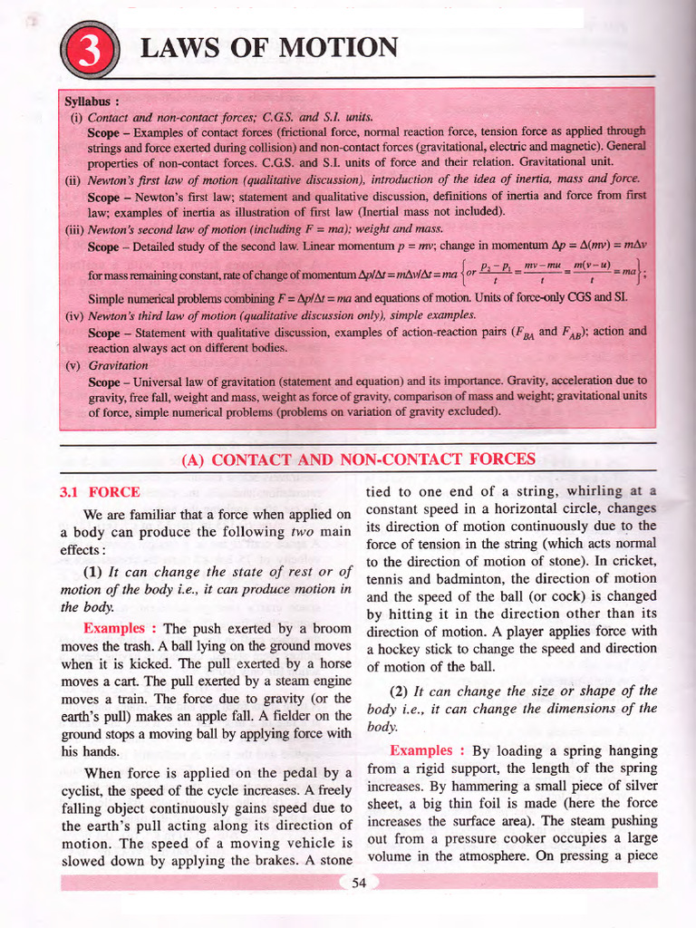 Class 9 Selina Physics Chapter 3 Laws of Motion | PDF
