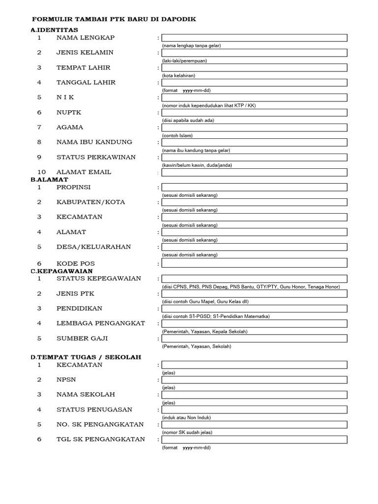 PTK Baru Dapodik 2022 | PDF