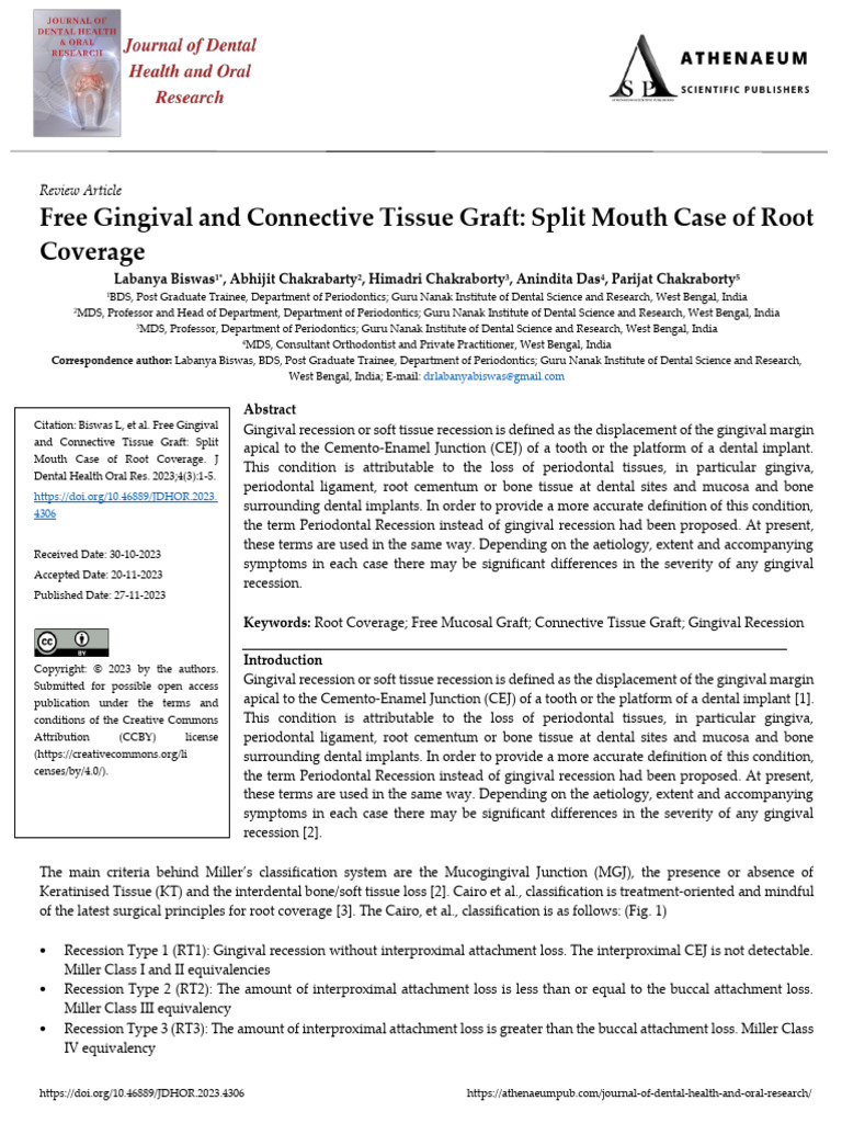 Free Gingival and Connective Tissue Graft Split Mouth Case of Root ...