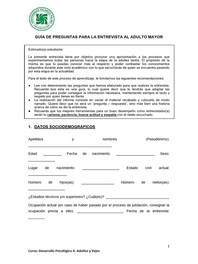 Guia Entrevista Adulto Mayor | PDF | Vejez | Adultos