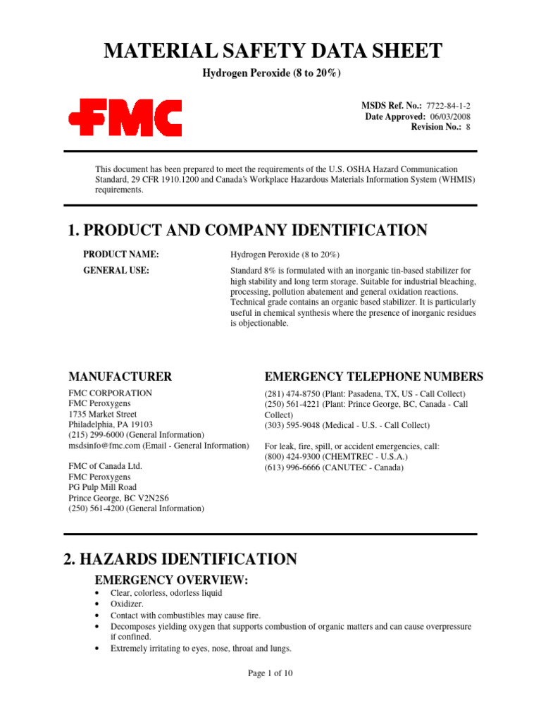 Msds Hidrogen Peroksida | Download Free PDF | Hydrogen Peroxide | Water
