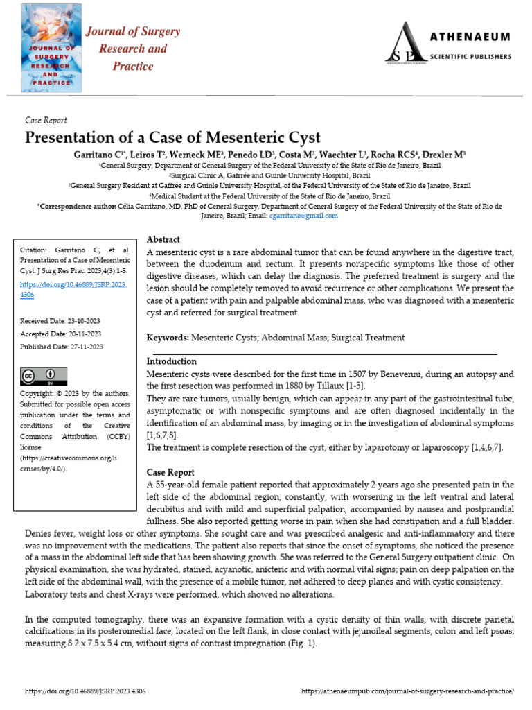 Presentation of A Case of Mesenteric Cyst | PDF | Lymphatic System ...