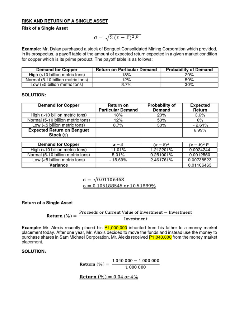 Risk and Return Problems | PDF | Market (Economics) | Money