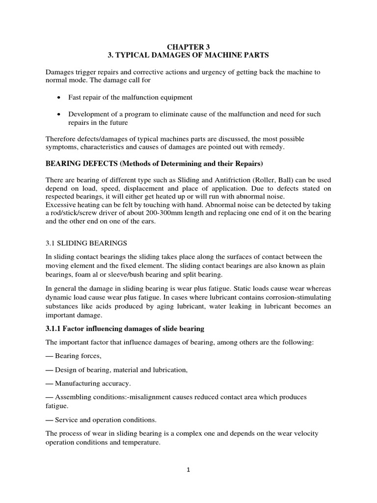 Machine Parts Damage and Remedies | PDF | Bearing (Mechanical) | Wear