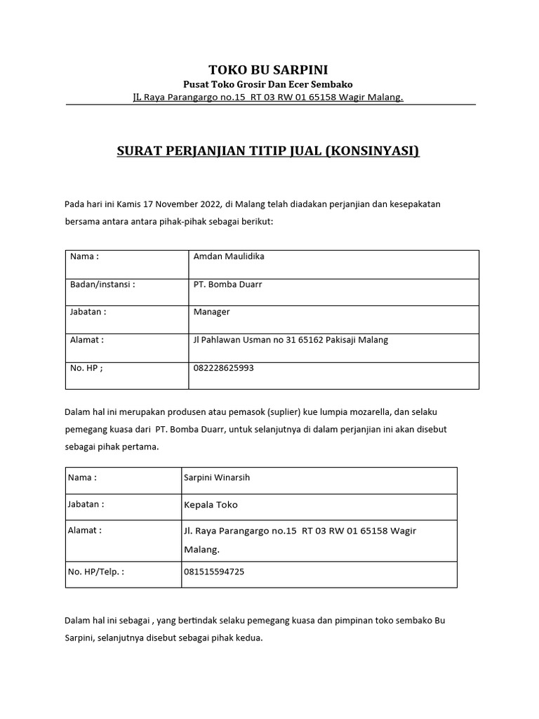 Surat Titip Jual | PDF | Hukum