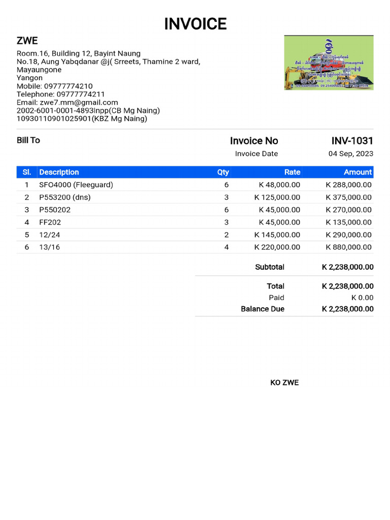 Invoice INV 1031 | PDF