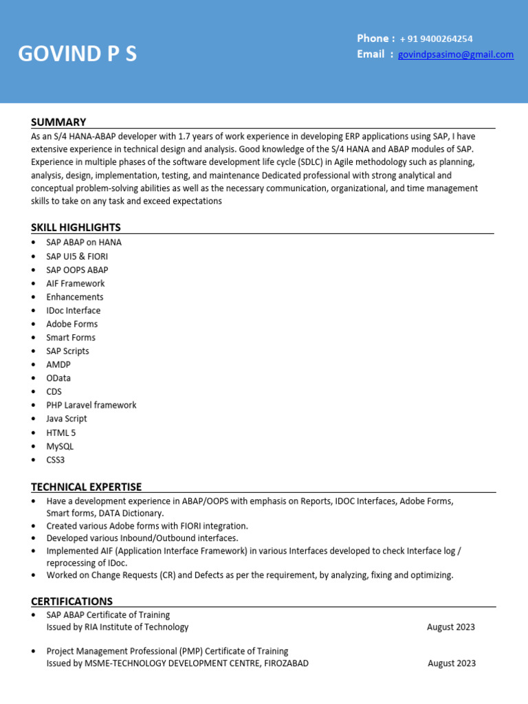 SAP Developer Profile | PDF | Software Development Process | Computer Science
