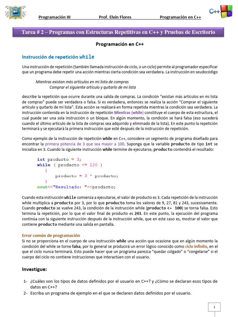 Guía # 2 Prog. III - Programas Con Estructuras Repetitivas en C++ y ...