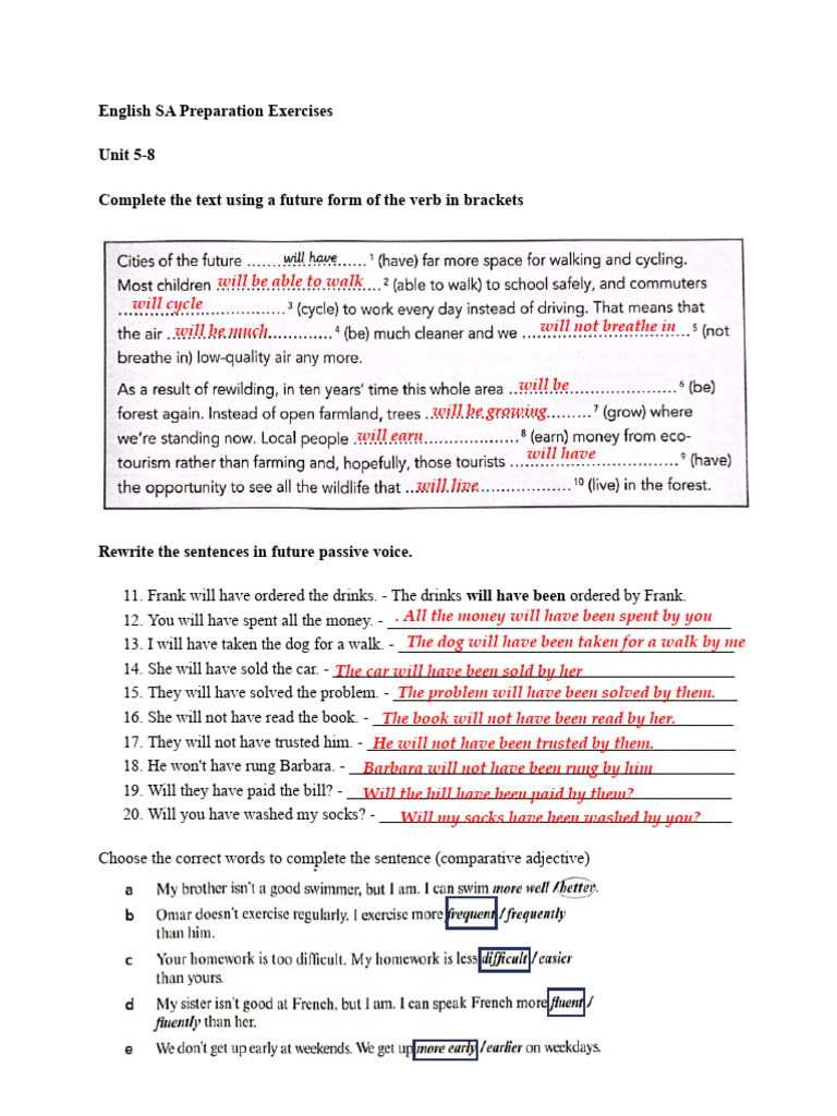 8 - English SAS Preparation Exercises + ANSWER | PDF | Syntax | Grammar