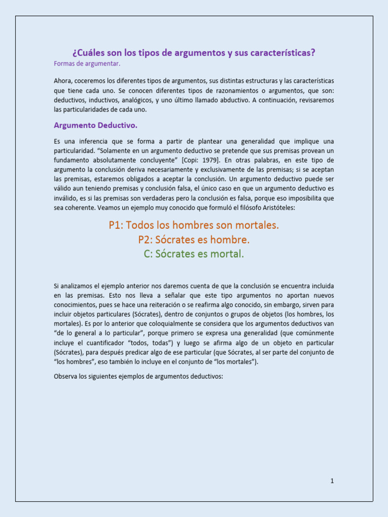 Tipos de Argumentos-1 | PDF | Razonamiento deductivo | Razonamiento ...