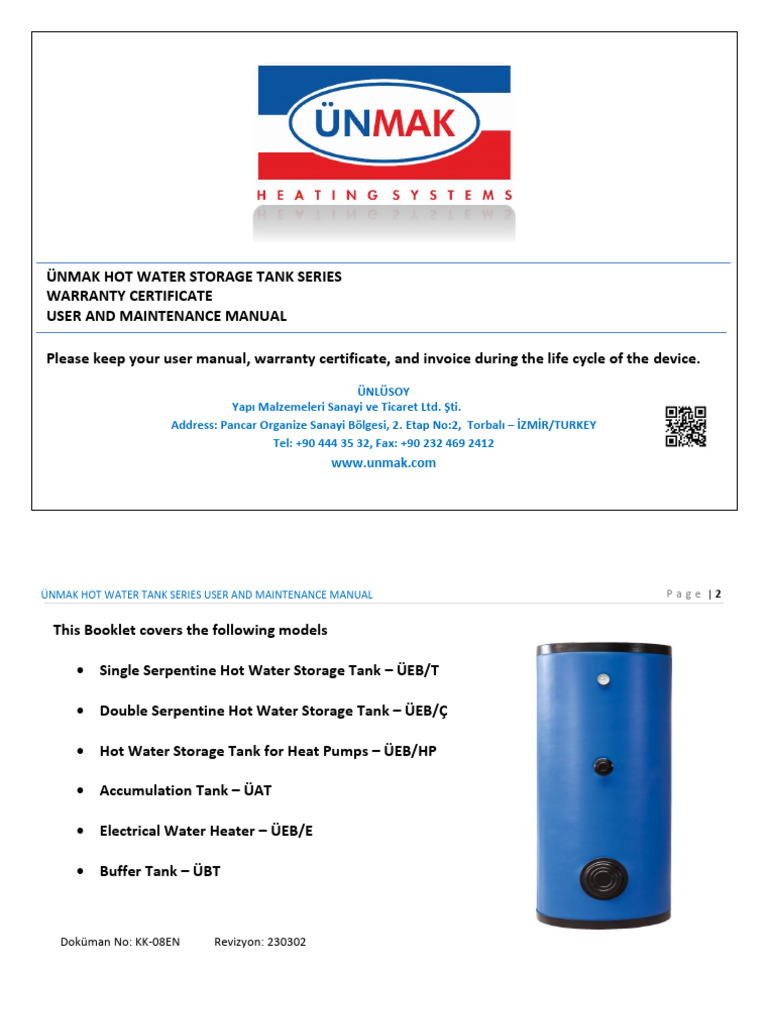 Unmak Storage Tank User Manual (A5) - EN | PDF | Water Heating ...