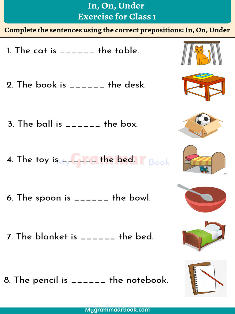 In On Under Worksheet For Class 1 | PDF