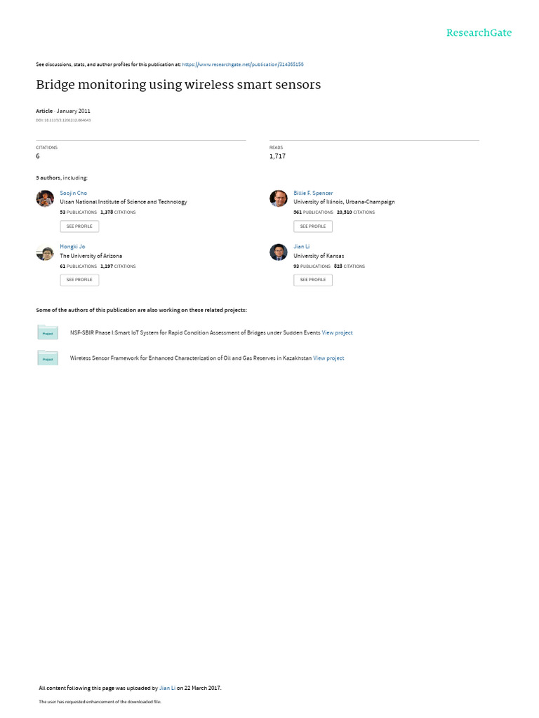Bridge Monitoring Using Wireless Smart Sensors | PDF | Node (Networking) | Computing