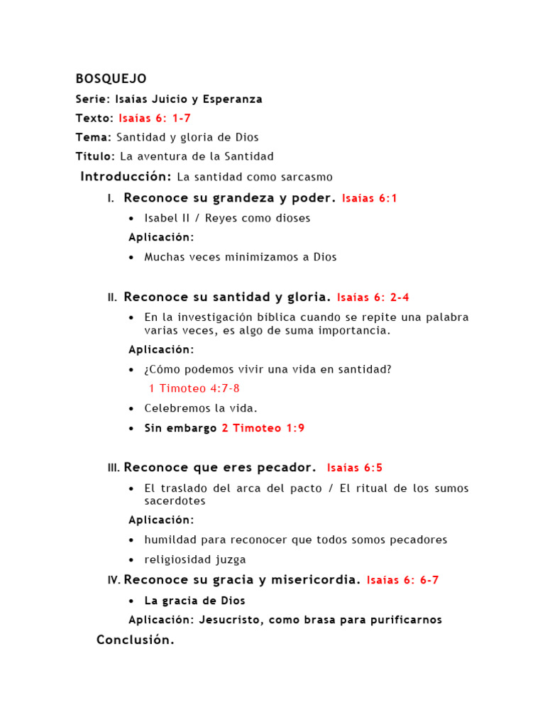 Santidad y Gloria de Dios Bosquejo | PDF | Santificación | Santo