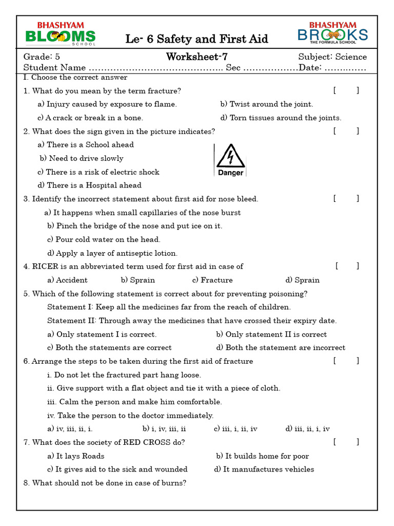 G5 - Ls6 - Safety and First Aid - Worksheet-7 | PDF | Burn | Injury