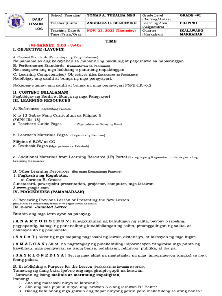 COT FILIPINO 3rd GRADING | PDF