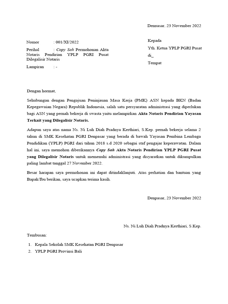 Permohonan Salinan Akta Notaris YPLP | PDF | Pengelolaan Keuangan & Uang