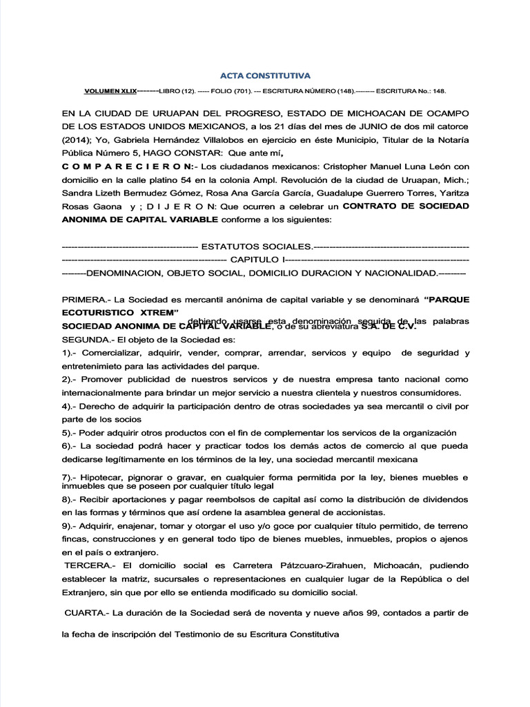 PDF Acta Constitutiva Derecho Mercantil Compress | PDF | Sociedad de responsabilidad limitada ...