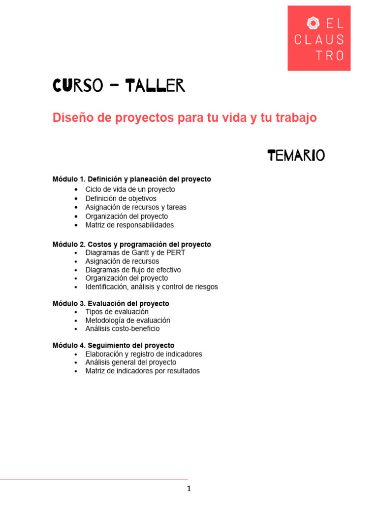 Temario Diseno de Proyectos - R | PDF