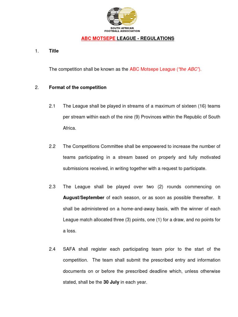 ABC Motsepe League Regulations 2025 | PDF | Arbitration | Referee