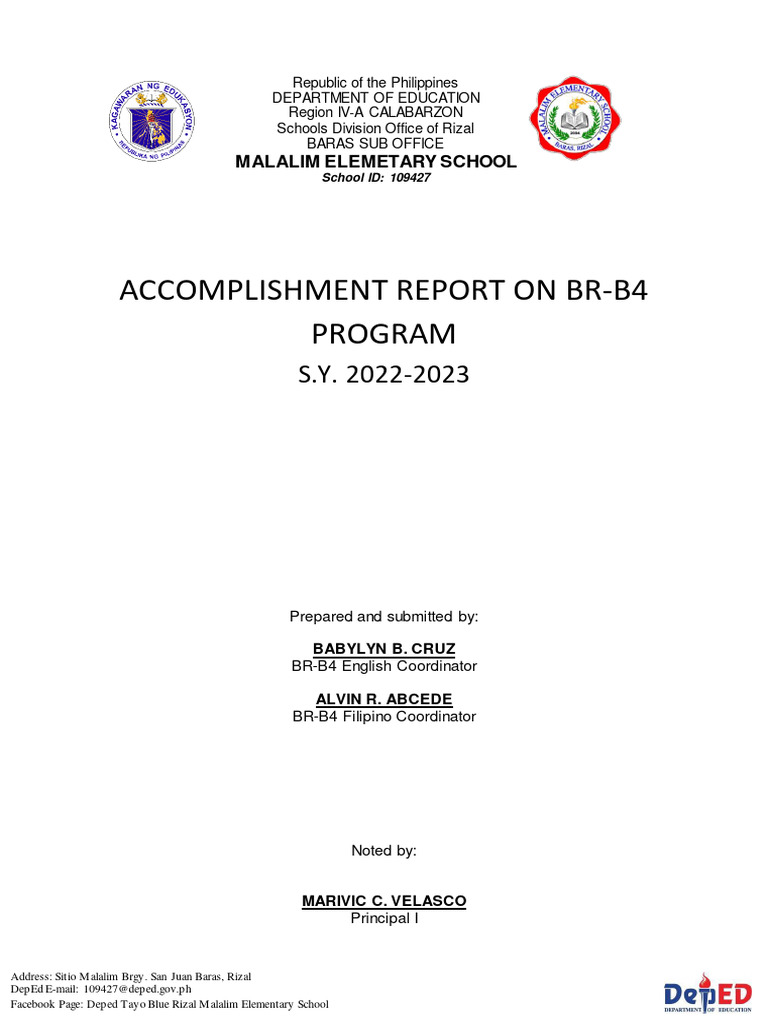 Accomplishment Report On BRB4 2022-2023 | PDF | Human Communication ...