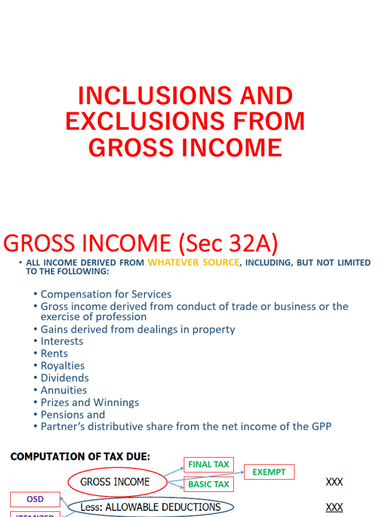 Inclusions and Exclusions in Gross Income | PDF | Gross Income | Taxes