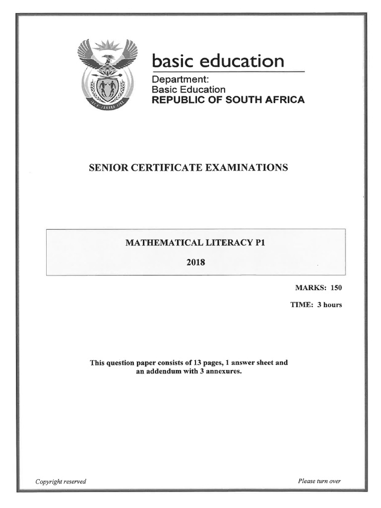 Mathematics Literacy (Exam Paper) | PDF