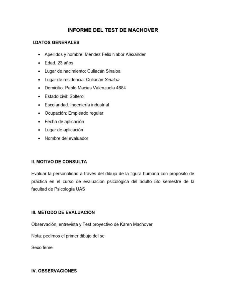 Informe Del Test de Machover-Alumnos | PDF | Ropa