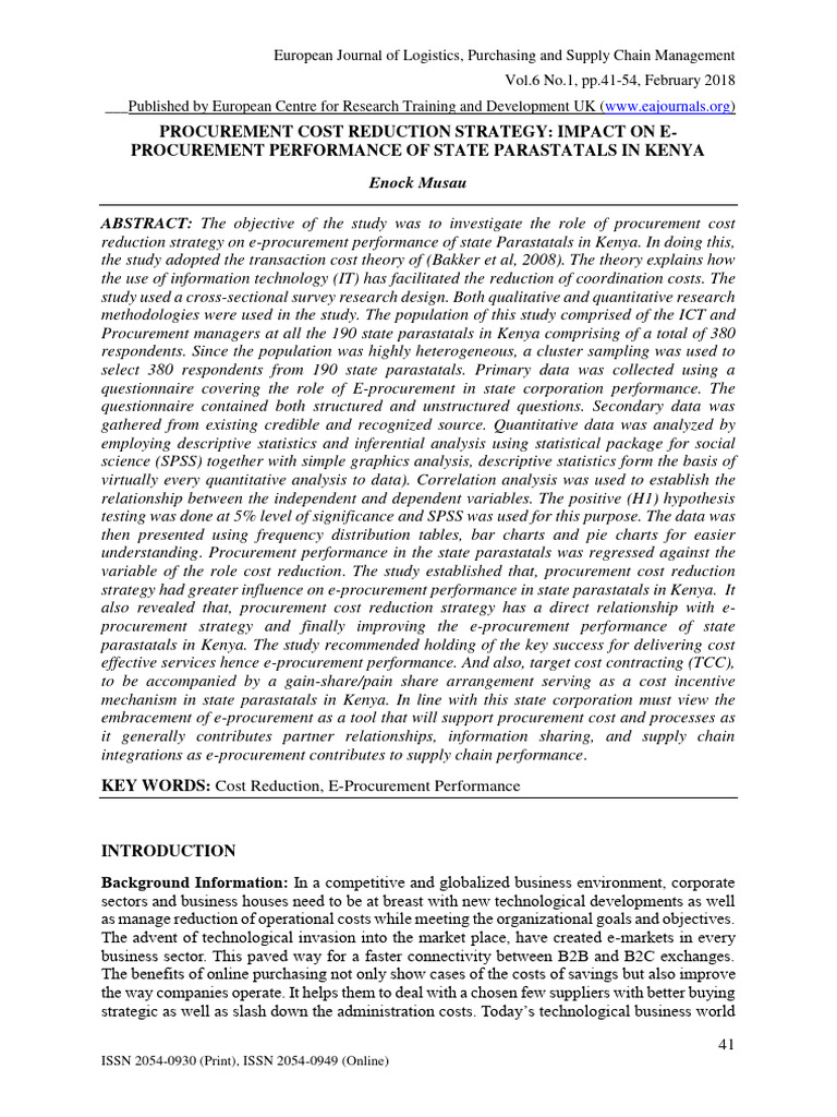 Procurement Cost Reduction Strategy Impact On E Procurement Performance ...