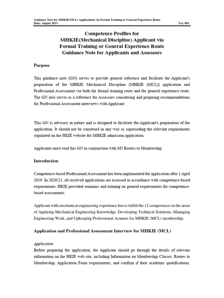 Competence Profiles For MHKIE (Mechanical Discipline) Applicant Via ...