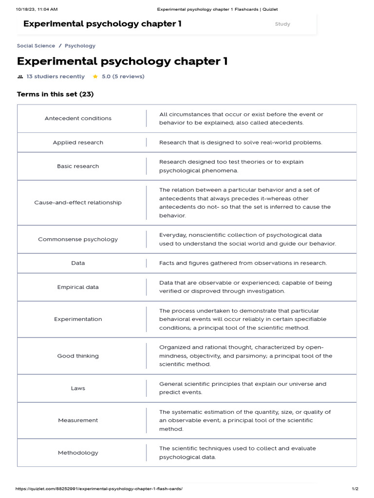 Experimental Psychology Chapter 1 Flashcards - Quizlet | PDF | Scientific Method | Science