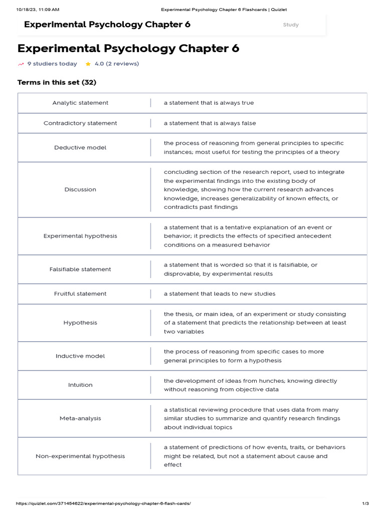 Experimental Psychology Chapter 6 Flashcards - Quizlet | PDF | Experiment | Hypothesis