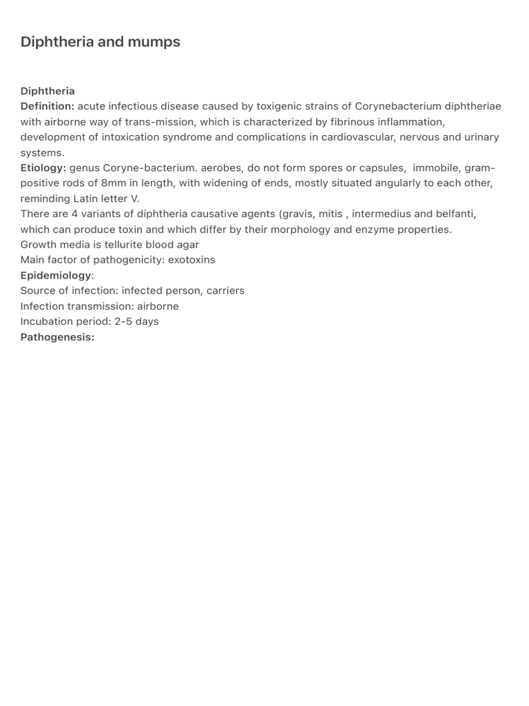 Diphtheria and Mumps-1 | PDF | Infection | Medicine