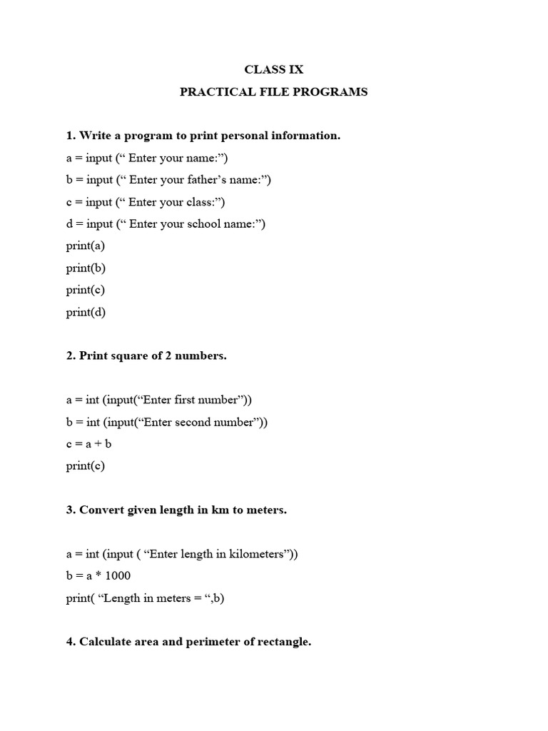 Ix Practical File Python Pdf Area Length