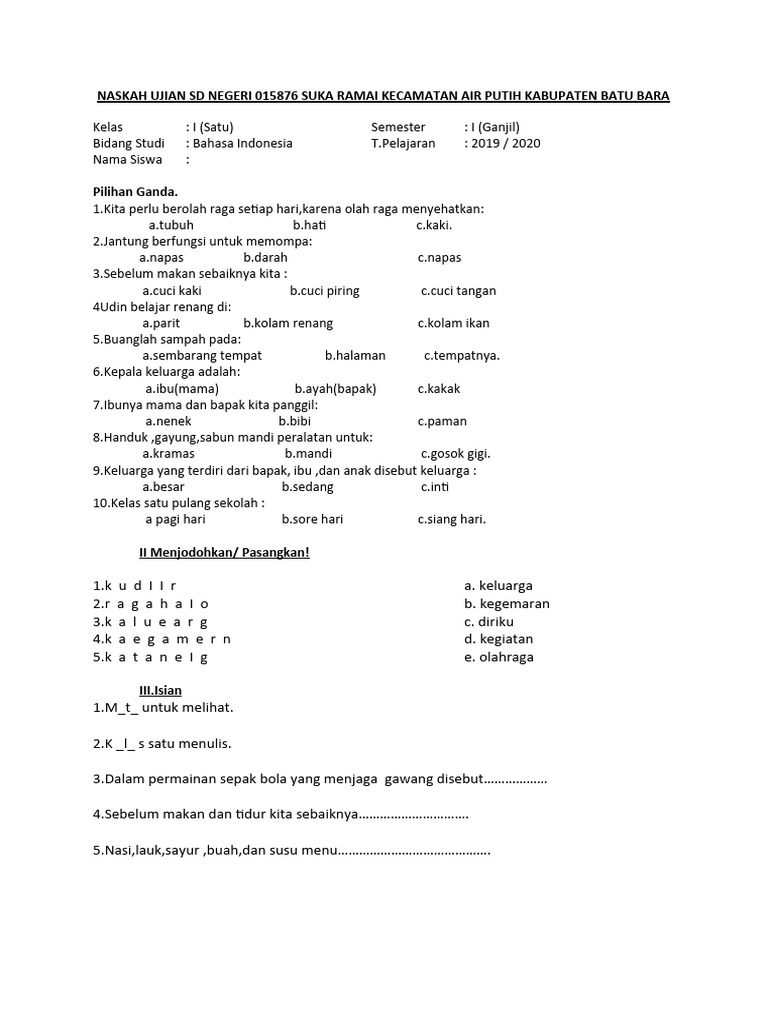 Naskah Ujian SD | PDF