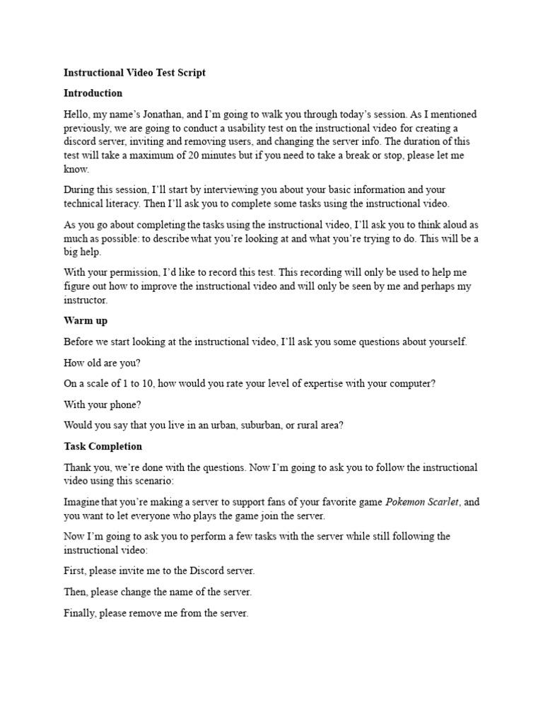 Instructional Video Test Script Merged Pdf Usability Human Communication 