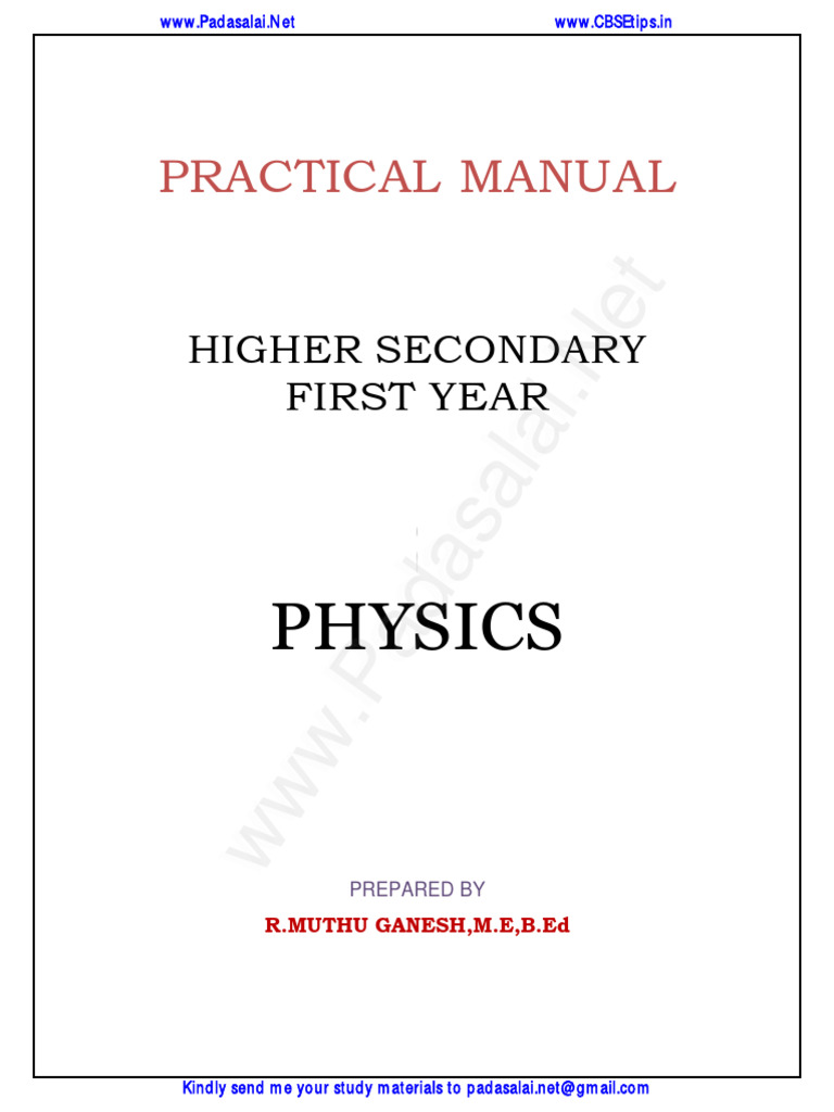 11th Physics EM Practical Manual Guide English Medium PDF Download | PDF | Bending | Physical ...