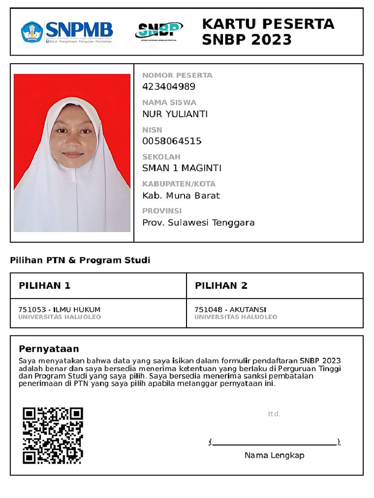 Kartu SNBP 2023 | PDF