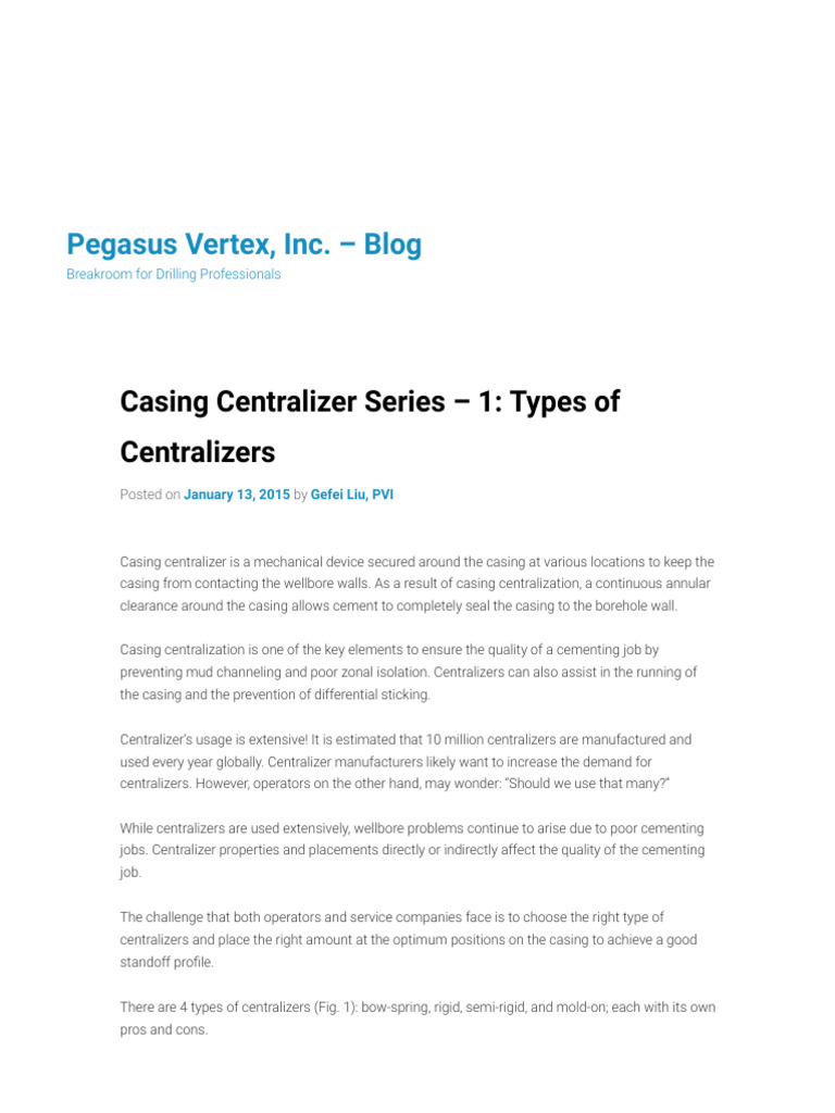 Casing Centralizer Series - 1 - Types of Centralizers - Pegasus Vertex ...