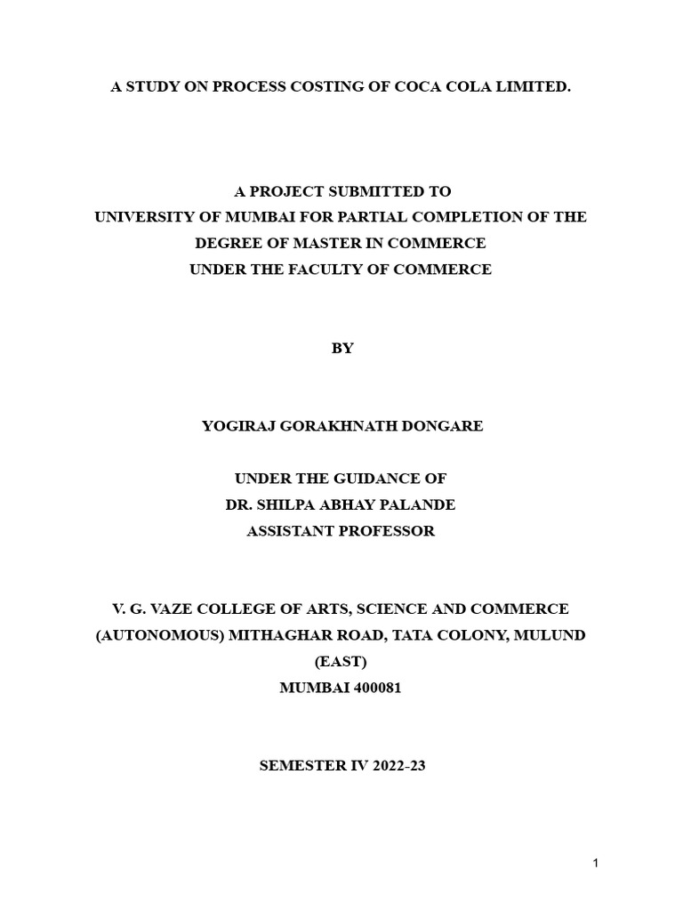 A Study On Process Costing and Strategic Management of Coca Cola ...
