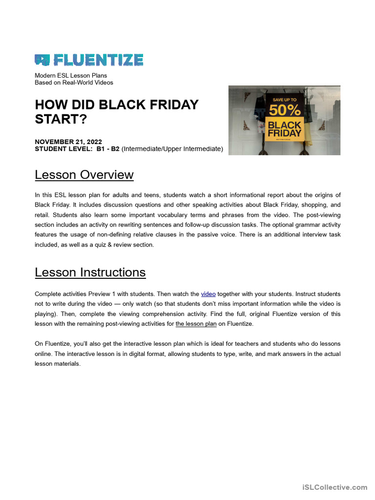Black Friday Origins (b1 - b2) Video-Based Lesson Plan | PDF | Black ...