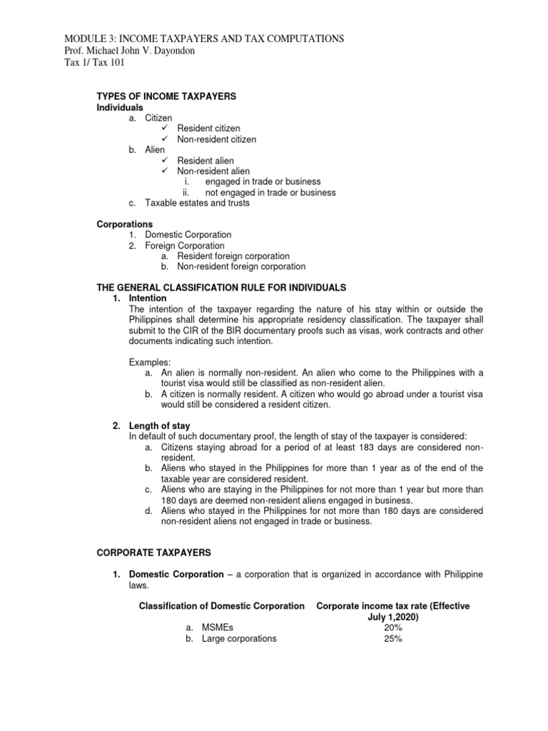 Module 3 Types of Income Taxpayers and Tax Computations | PDF | Taxes ... Module 3 Types of Income Taxpayers and Tax Computations | PDF | Taxes ...