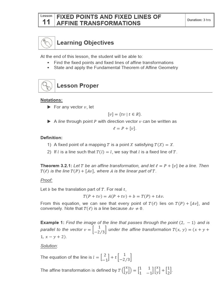 Lesson 11 Fixed Points and Fixed Lines | PDF | Eigenvalues And ...
