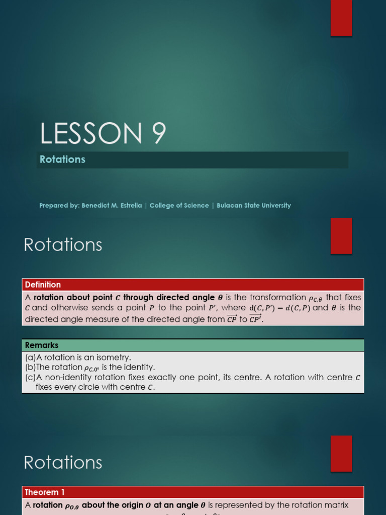 LESSON 9 Rotations | PDF | Group (Mathematics) | Rotation