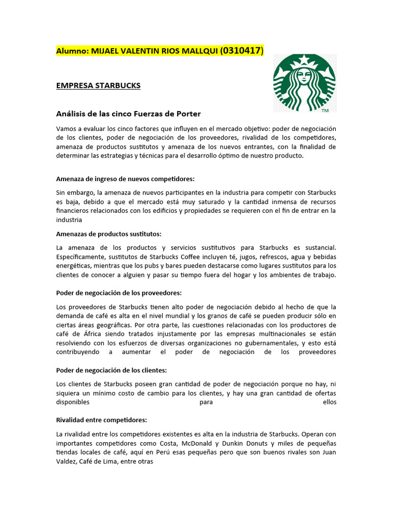 5 Fuerza de Porter Starbucks | PDF