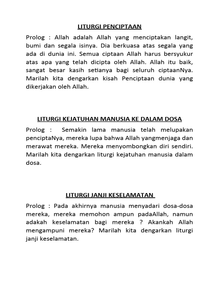 Liturgi Penciptaan dan Keselamatan | PDF | Kajian Bahasa Asing | Agama & Spiritualitas