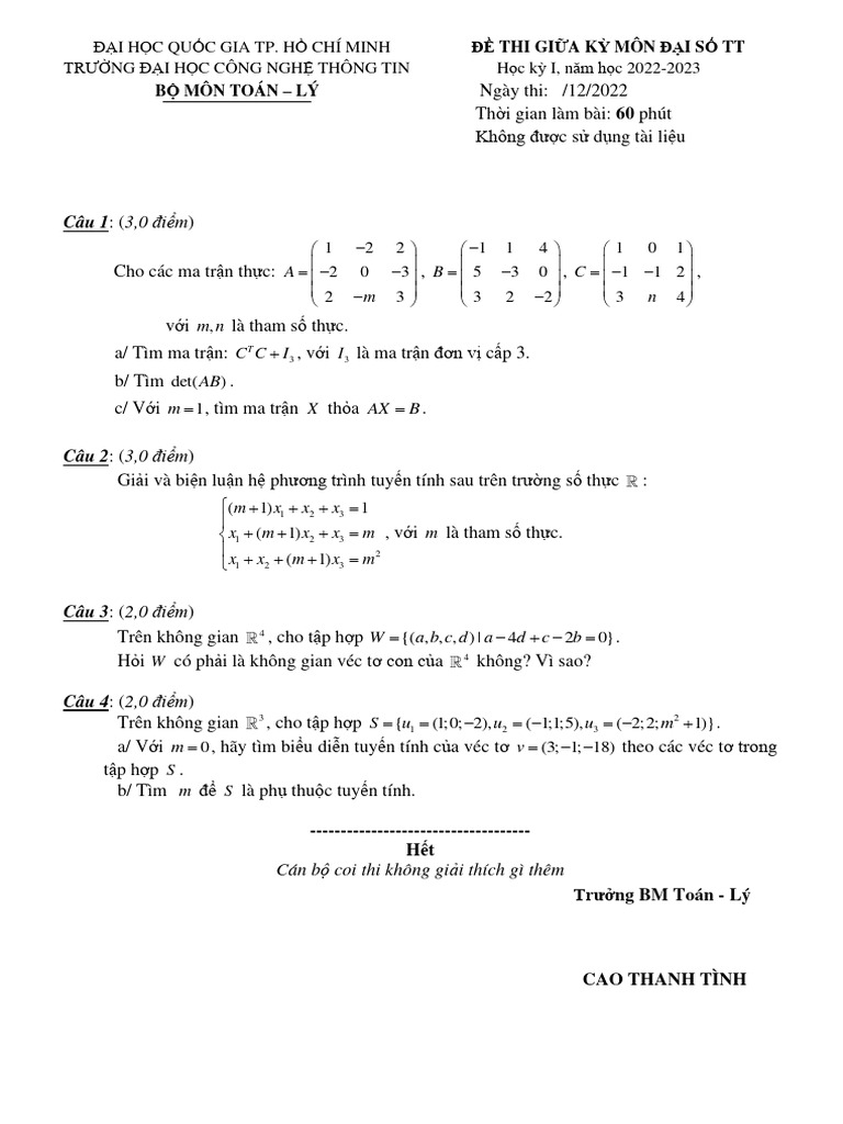 De Thi Giua HK1 2022-2023 - DSTT | PDF
