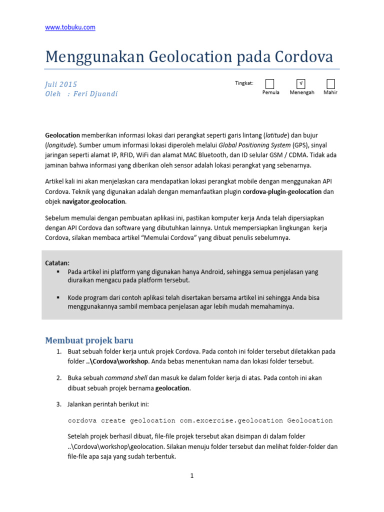 Menggunakan Geolocation Pada Cordova Geolocation Pada Cordovapdf Artikel | PDF