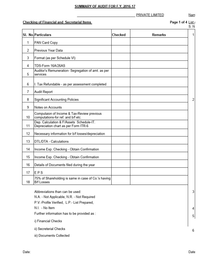 Audit Statement Checklist File in Xls Format | Download Free PDF ...
