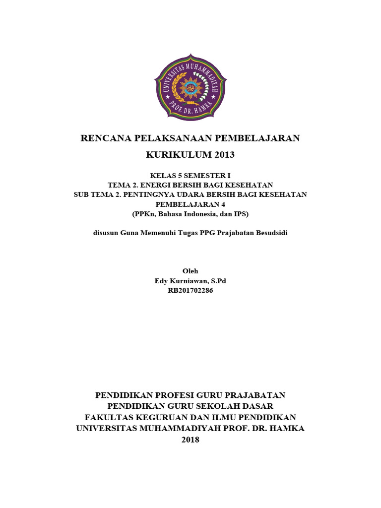 RPP Kelas 5 Tema 2 Subtema 2 Pembelajaran 4 | PDF